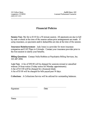 Fillable Online Financial Policies - Judy Innes, MA Fax Email Print ...