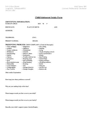 Fillable Online Child-Adolescent Intake Form - bjudyinnesbbcomb Fax ...