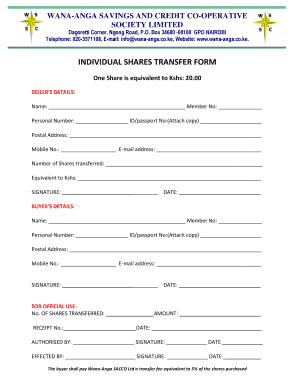 Fillable Online wana-anga co INDIVIDUAL SHARES TRANSFER FORM - bWanab ...