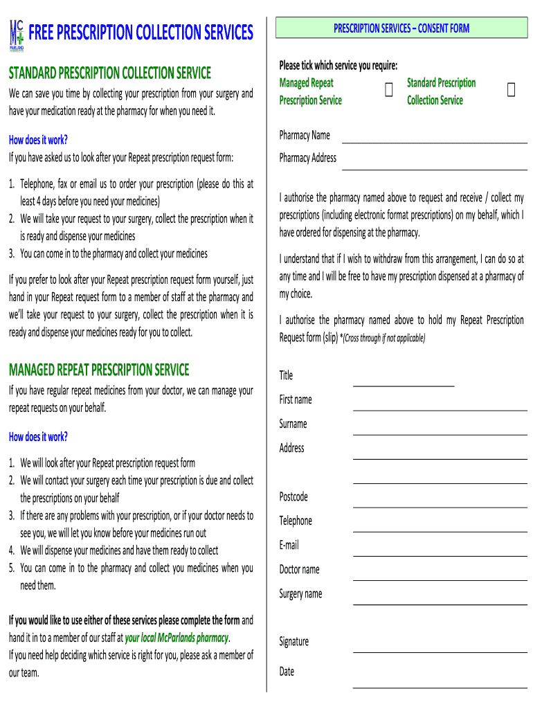 Fillable Online FREE PRESCRIPTION COLLECTION SERVICES PRESCRIPTION Fax Email Print - pdfFiller