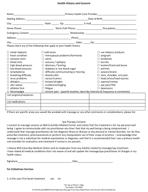 Fillable Online Health History and Consent - WATER039S EDGE Fax Email ...
