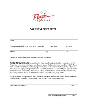 Fillable Online Activity Consent Form - Prayz Network Fax Email Print ...