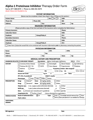 Fillable Online Alpha-1 Proteinase Inhibitor Therapy Order Form Fax ...