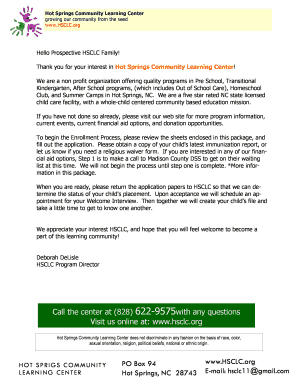 Fillable Online hsclc Enrollment Package - Hot Springs Community ...