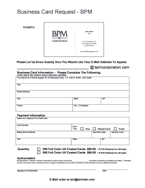 Fillable Online BPMc Business Card Request Fill-inForm - BPM Fax Email ...