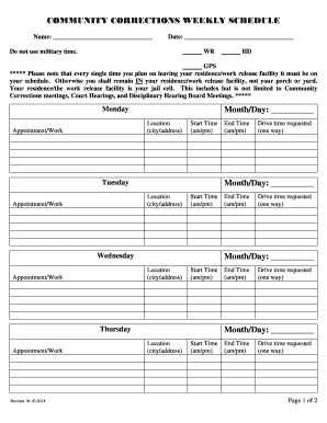 Fillable Online COMMUNITY CORRECTIONS WEEKLY SCHEDULE Fax Email Print ...