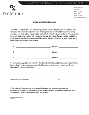 Fillable Online MINOR AUTHORIZATION FORM - Fresno amp Visalia Fax Email Print - pdfFiller