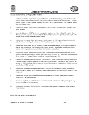 Fillable Online crossofchrist Letter of understanding - Cross of Christ ...