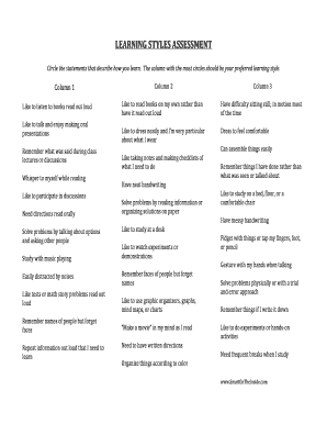 Fillable Online LEARNING STYLES CHECKLIST - bkathyyoungbbmeb Fax Email ...