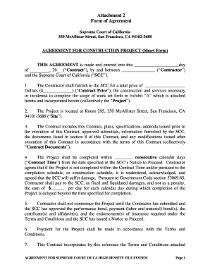 Fillable Online courts ca Attachment 2 Form of Agreement Supreme Court ...