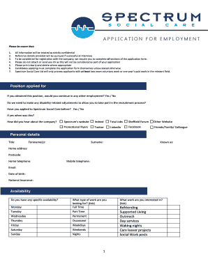Fillable Online spectrumsocialcare co APPLICATION FOR EMPLOYMENT ...