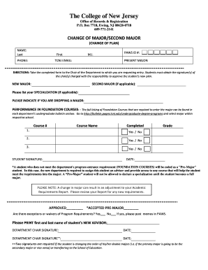 Fillable Online psychology tcnj Change of Major Form - The College of ...