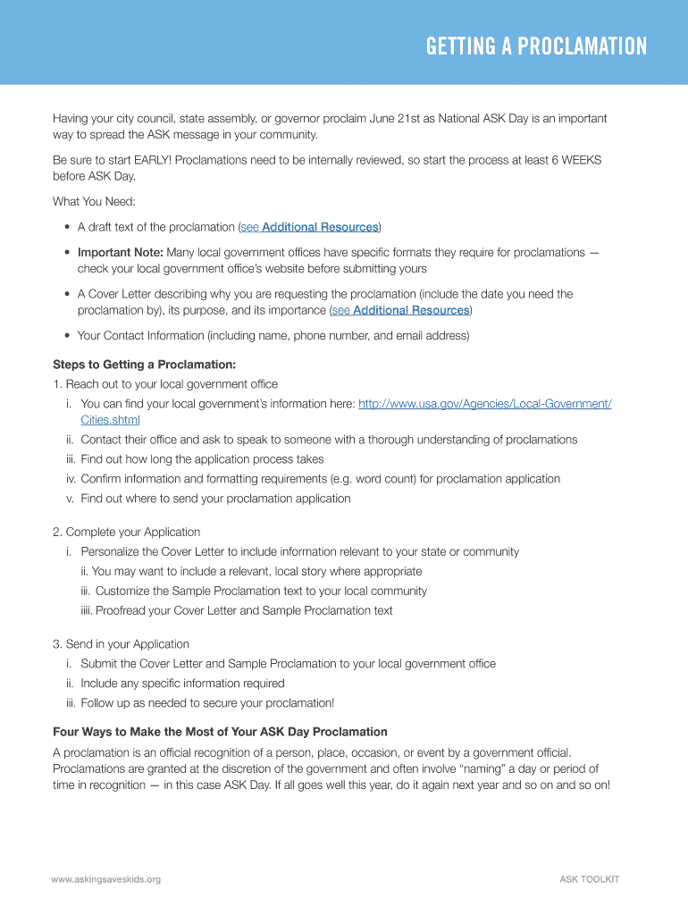 Fillable Online GETTING A PROCLAMATION Fax Email Print - pdfFiller