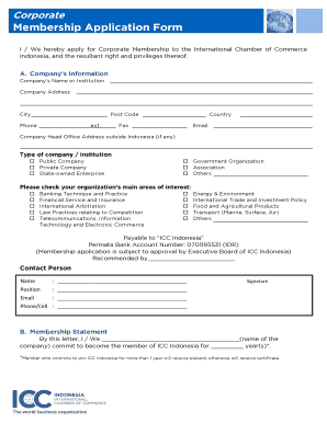 Fillable Online iccindonesia Membership Information - ICC INDONESIA Fax ...