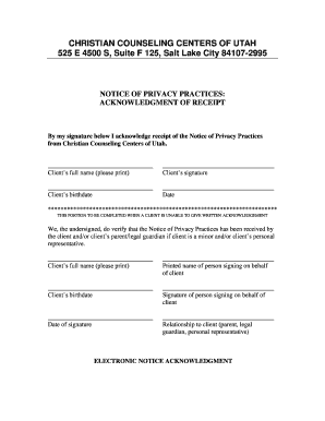 Fillable Online Notice of Privacy Practices Receipt - Christian ...