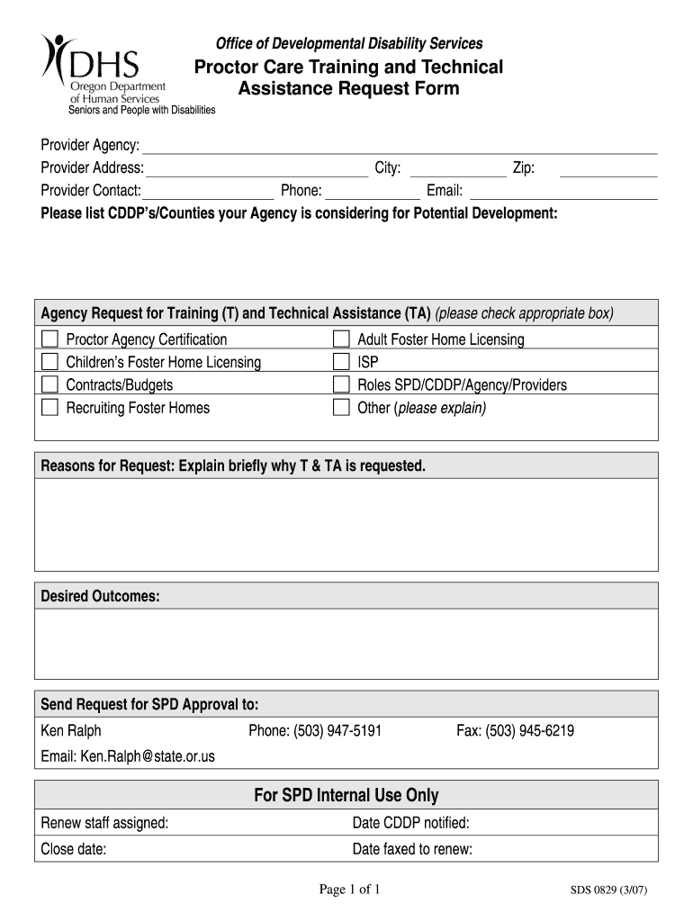 Fillable Online apps state or Proctor Care Training and Technical Assistance Request Form For ...