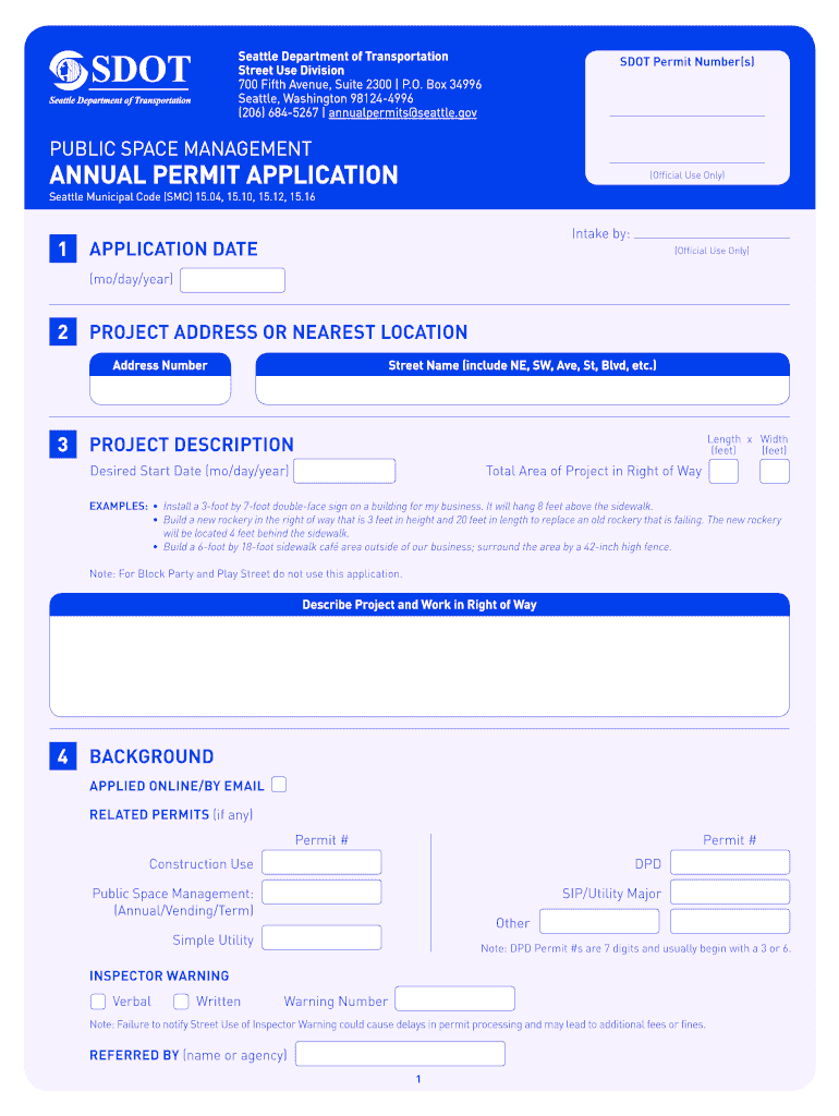 Fillable Online seattle Street Use Annual Permit Application Fax Email ...