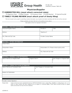 Fillable Online Physician/Supplier Corrected Bill Submission Form Fax ...