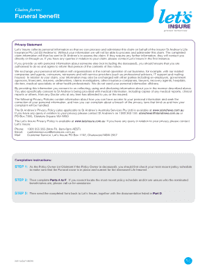 Fillable Online Claim form Funeral benefit - Lets Insure Fax Email Print - pdfFiller