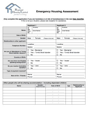 Fillable Online regionalhousing org Emergency Housing Assessment ...