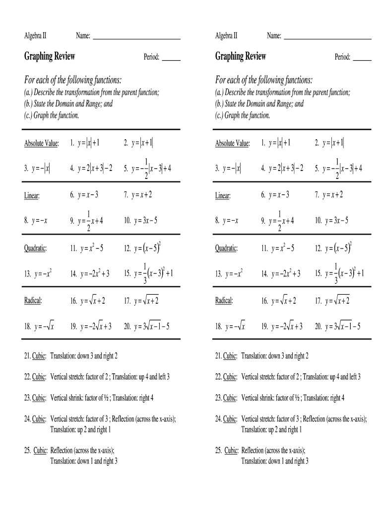 Fillable Online Graphing Review For each of the following functions ...