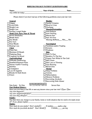Fillable Online Rheumatology patient questionnaire - Murfreesboro ...