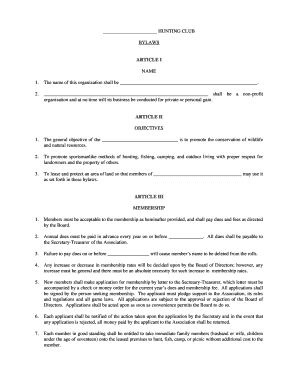 Fillable Online HUNTING CLUB BYLAWS ARTICLE I NAME 1. The name of this ...