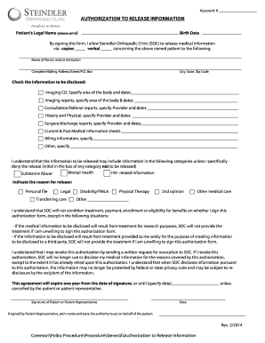 Fillable Online Account # AUTHORIZATION TO RELEASE INFORMATION Patient ...