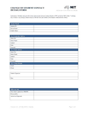 Fillable Online CHANGE OF STUDENT CONTACT DETAILS FORM RTO Number 41143 ...