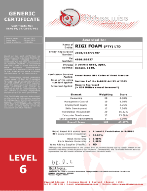 Fillable Online Bee certificate - Downloads - Rigifoam Fax Email Print ...