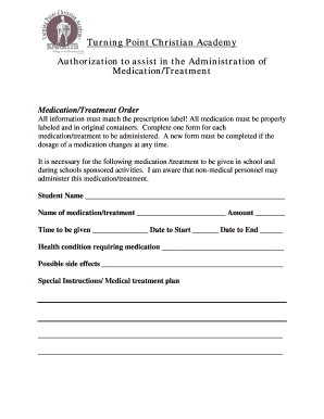 Fillable Online Turning Point Christian Academy Authorization to assist ...