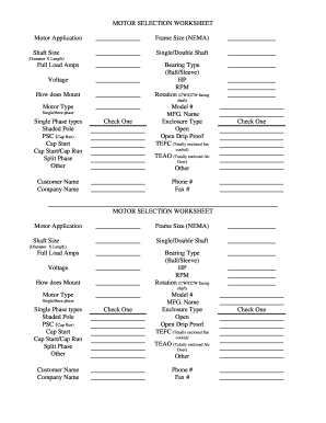 Fillable Online Motor Selection Worksheet - Sandusky Electric, Inc. Fax ...