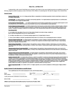 Fillable Online TRAVEL AFFIDAVIT Fax Email Print - pdfFiller