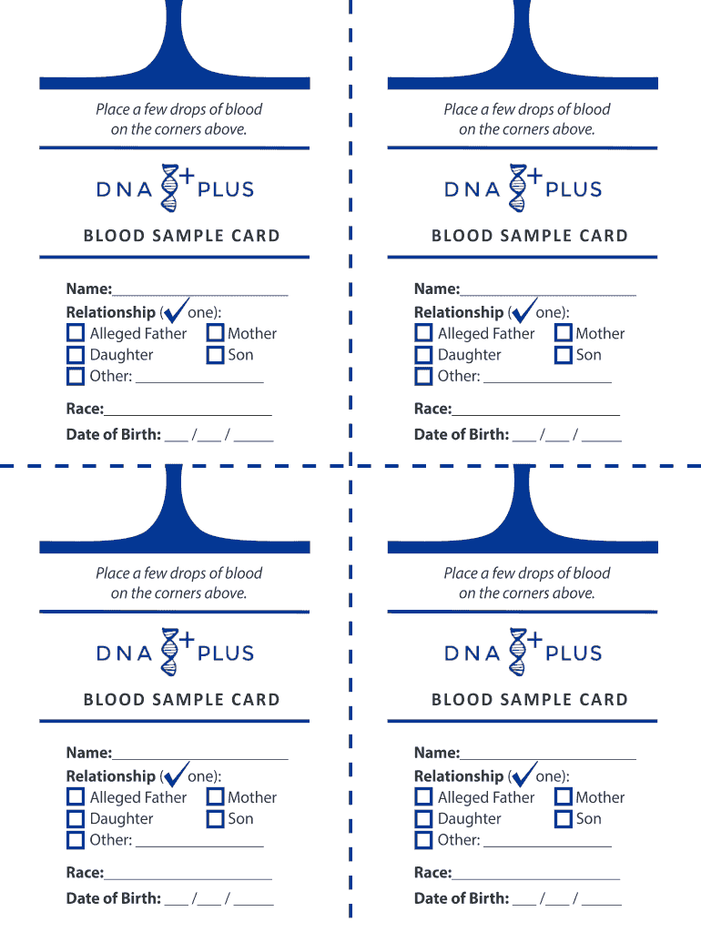 Fillable Online A blood sample card - DNA Plus Fax Email Print - pdfFiller