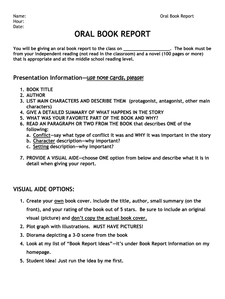 Oral Book Report Example - Fill Online, Printable, Fillable, Blank ...