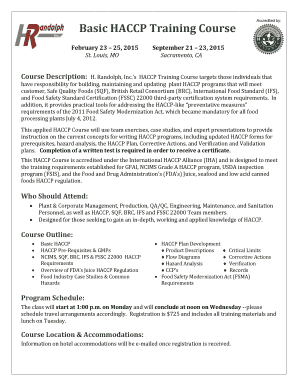 Fillable Online Basic HACCP Training Course - Randolph Associates, Inc ...