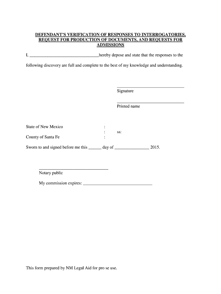 Fillable Online keepyourhomenewmexico Pro se discovery verification ...