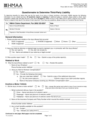 Fillable Online Questionnaire to Determine Third-Party Liability - HMAA ...