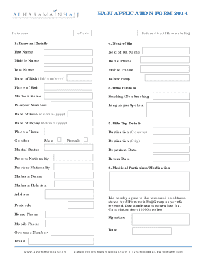 Fillable Online HAJJ APPLICATION FORM 2014 Database Referred by Al Haramain Hajj eCode 1 Fax ...