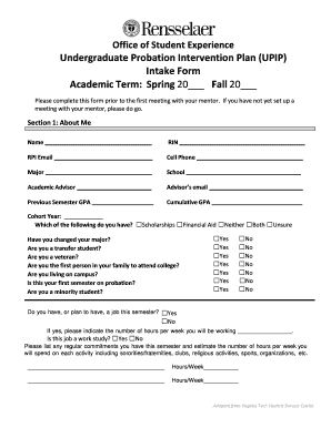Fillable Online studentlife rpi Undergraduate Probation Intervention ...
