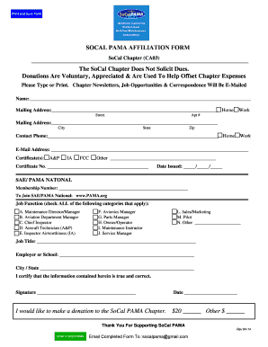 Fillable Online socalpama SOCAL PAMA AFFILIATION FORM Fax Email Print ...
