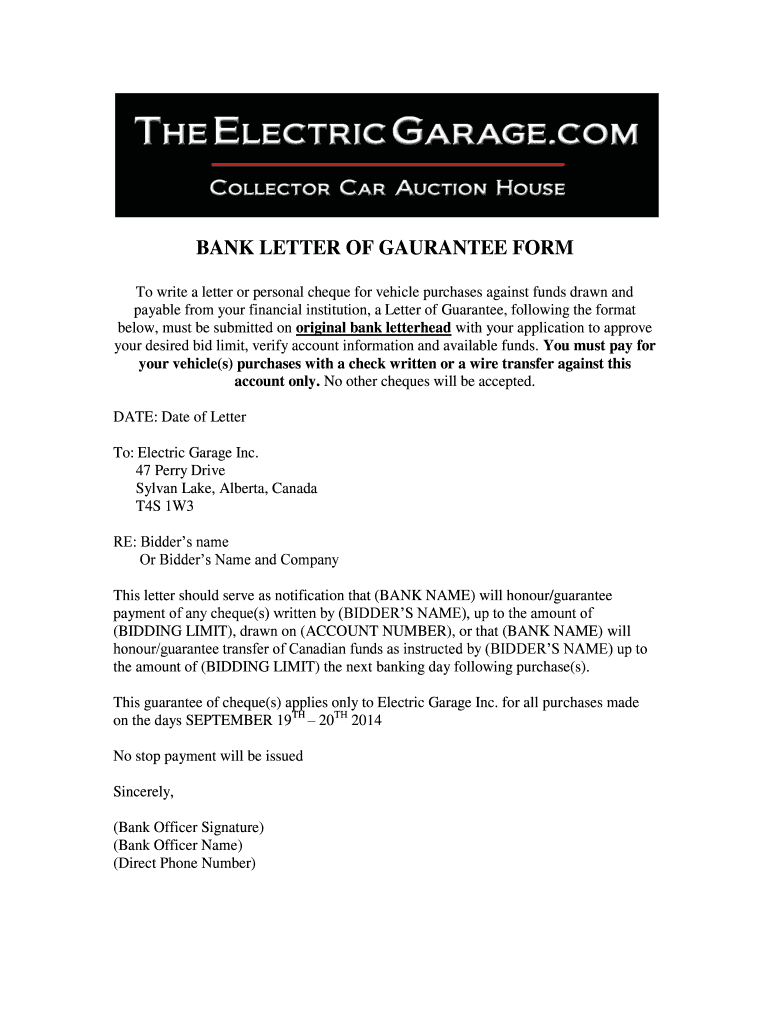 Fillable Online BANK LETTER OF GAURANTEE FORM Fax Email Print - pdfFiller