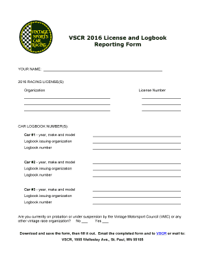 Fillable Online vscr License and Logbook Reporting Form - bVSCRb Fax ...
