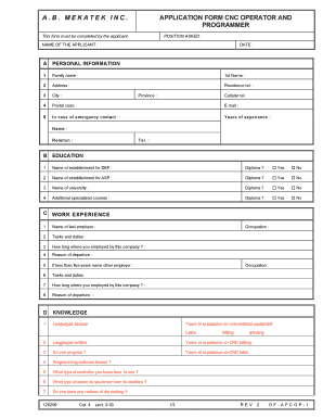 Fillable Online 2-03 Formulaire Demande d'emploi Operateur programmeur ...