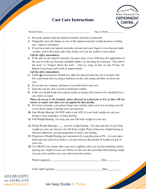 Fillable Online CAST CARE INSTRUCTIONS - New Hampshire Orthopaedic ...