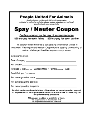 Spay / Neuter Coupon - People United For Animals - Spayneuteryourpet ...
