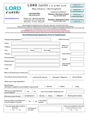 Fillable Online Lord Cattle Rural Employment Form Lord Cattle Rural ...