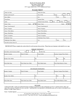 Fillable Online Patient Visit Form - David S. Feldman, MD Fax Email ...