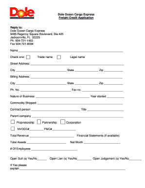 Fillable Online Dole Ocean Cargo Express Freight Credit Application Fax ...