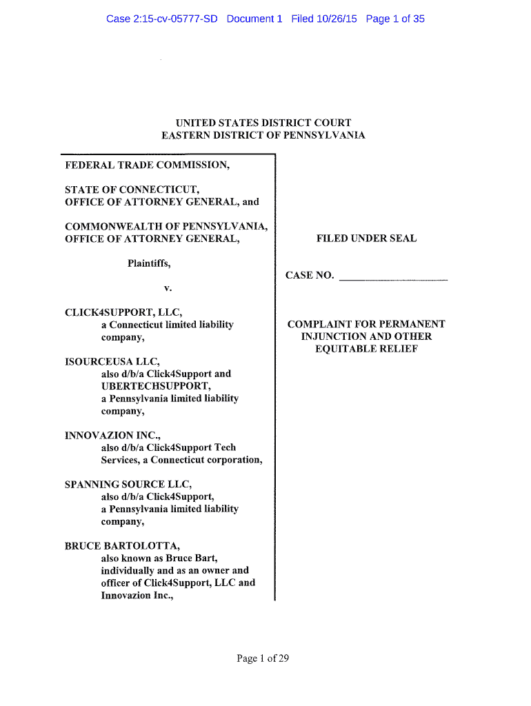 Fillable Online Complaint for Permanent Injunction and Other Equitable ...